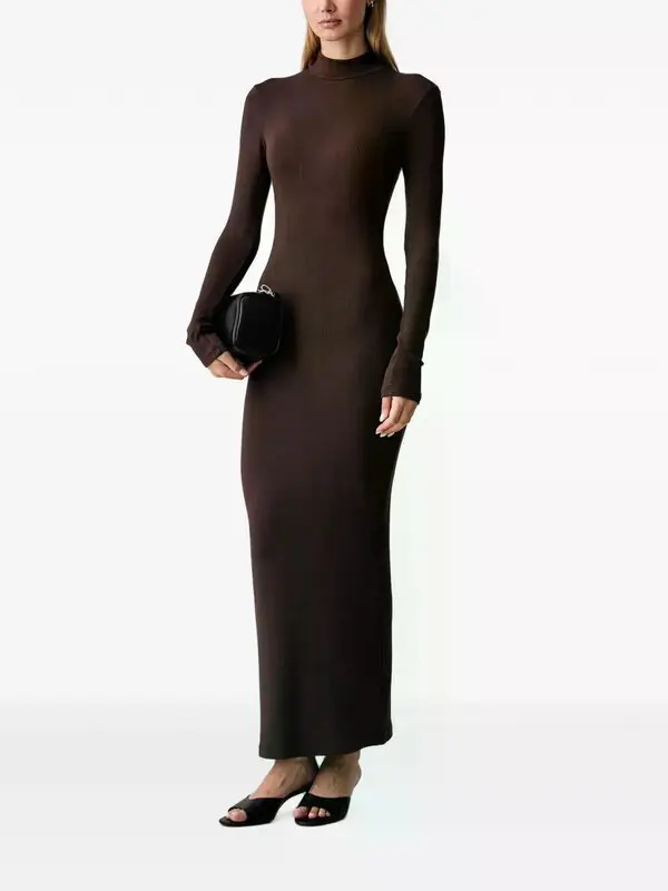 LA MANIA Fallon Ribbed-knit High-neck Maxi Dress