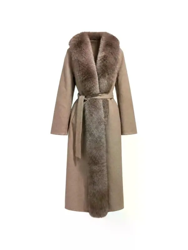 POCHE PARIS Faux-fur Trim Belted Coat