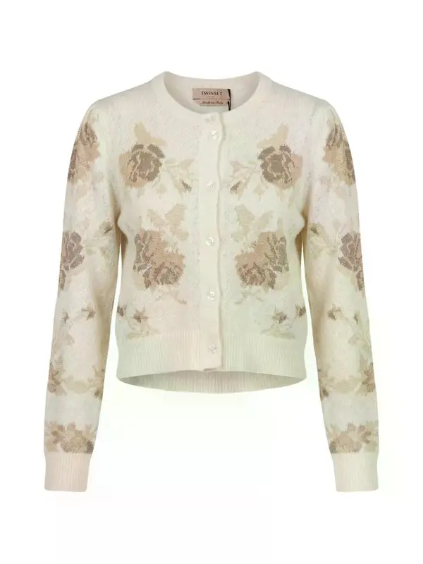 TWINSET Floral-jacquard Puff-sleeve Cardigan
