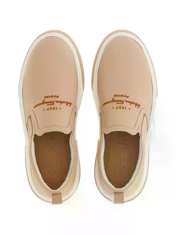 FERRAGAMO Logo-embroidered Leather Sneakers