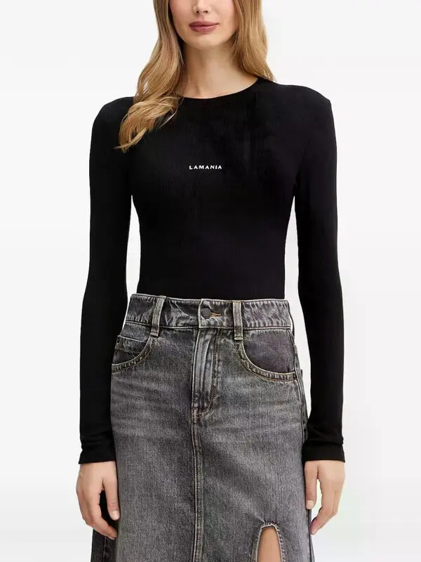 LA MANIA Gin Ribbed-knit Logo-print Top