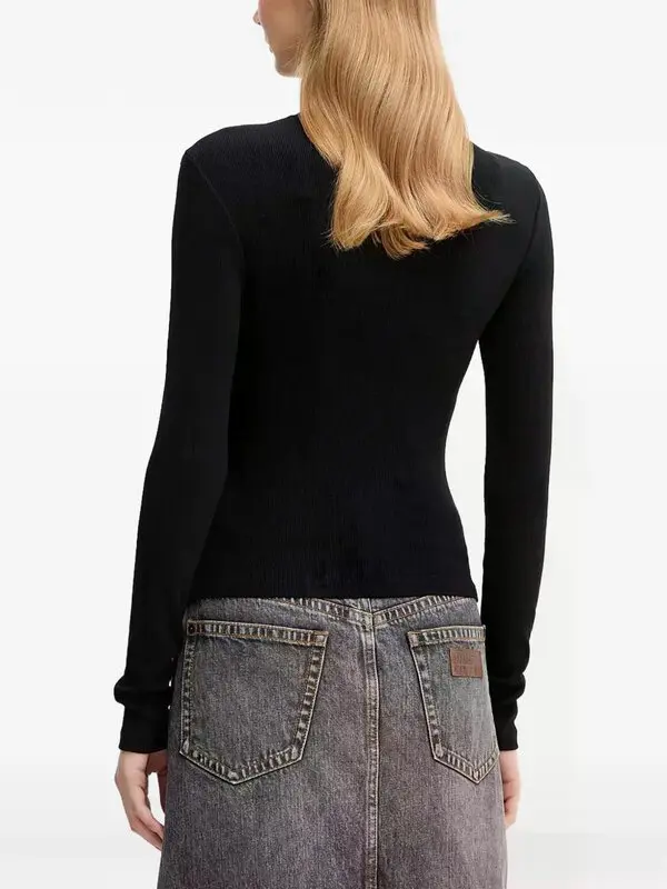 LA MANIA Gin Ribbed-knit Logo-print Top