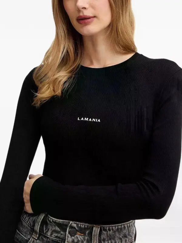 LA MANIA Gin Ribbed-knit Logo-print Top