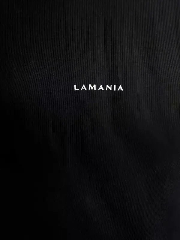 LA MANIA Gin Ribbed-knit Logo-print Top