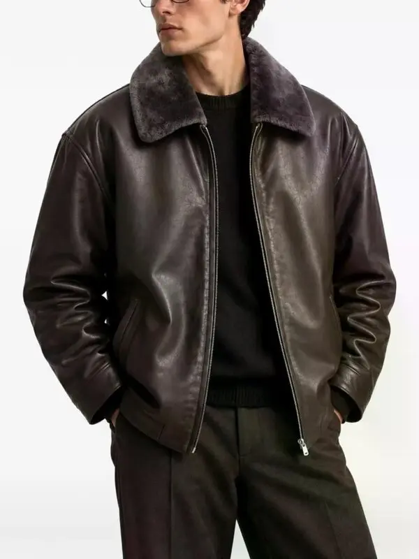 POCHE PARIS Shearling-collar Leather Jacket