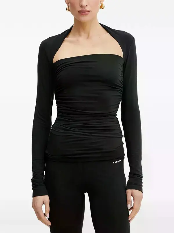 LA MANIA Sorrel Ruched Cut-out Top - Black