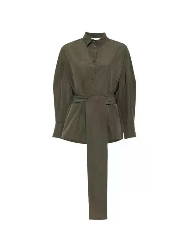CO.GO Belted Balloon-sleeve Shirt - Green