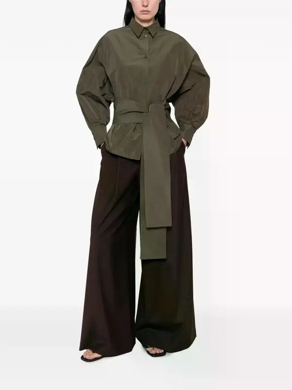 CO.GO Belted Balloon-sleeve Shirt - Green