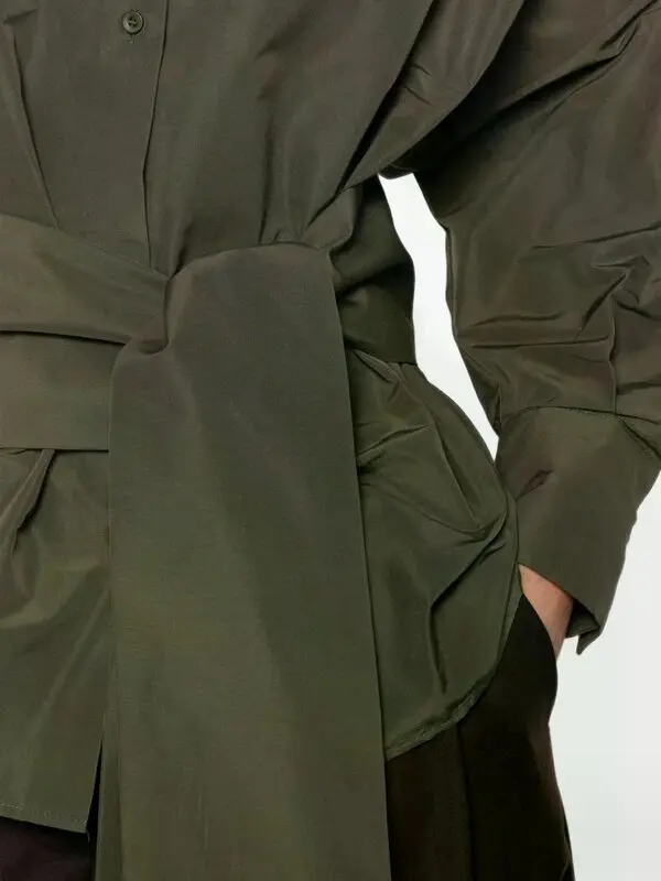 CO.GO Belted Balloon-sleeve Shirt - Green