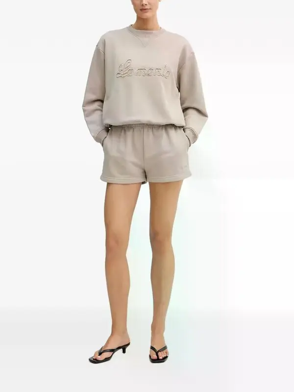 LA MANIA Mica Embroidered-logo Drawstring-waist Shorts - Neutrals