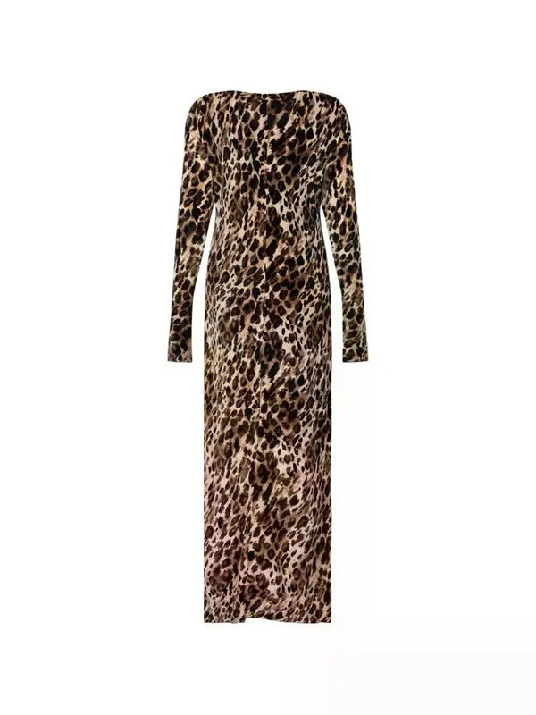 Marina Rinaldi Leopard-print Long-sleeve Maxi Dress - Brown