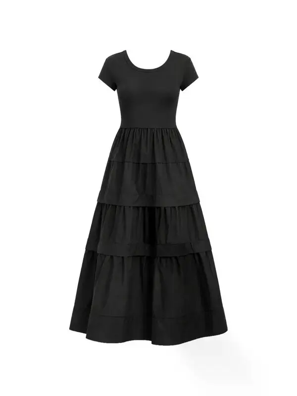 BOSS Tiered Short-sleeve Maxi Dress - Black