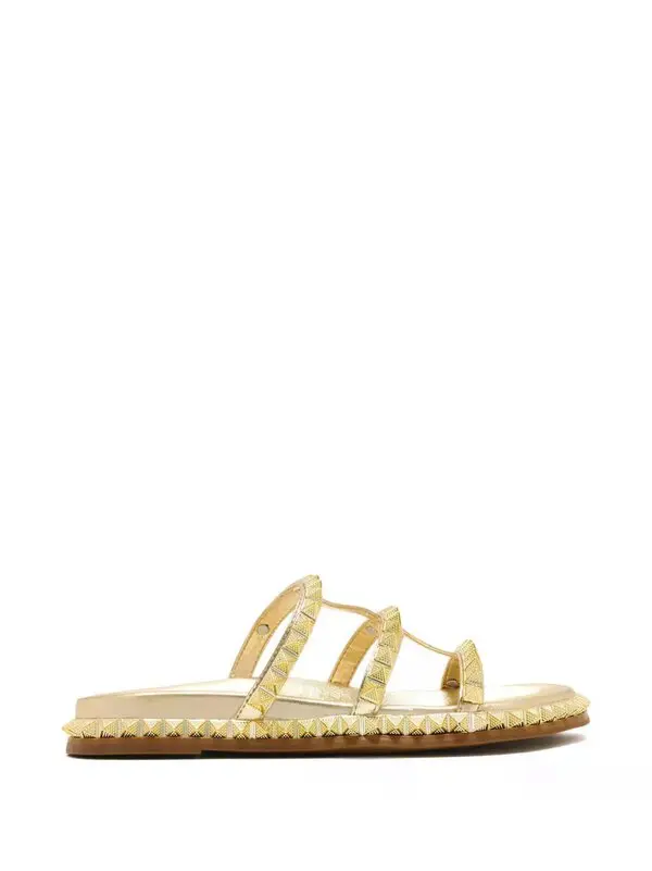 Schutz Raffie Up Studded Leather Sandals - Gold