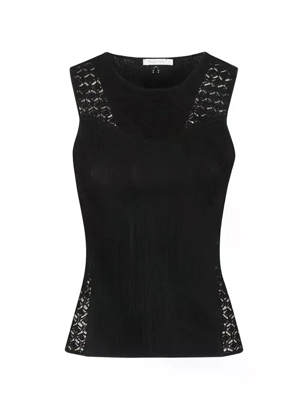Patrizia Pepe Lace-insert Ribbed Tank Top - Black