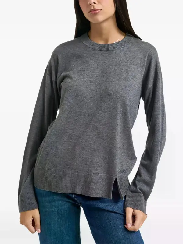Liu Jo Rhinestone-logo Side-slit Sweater - Grey
