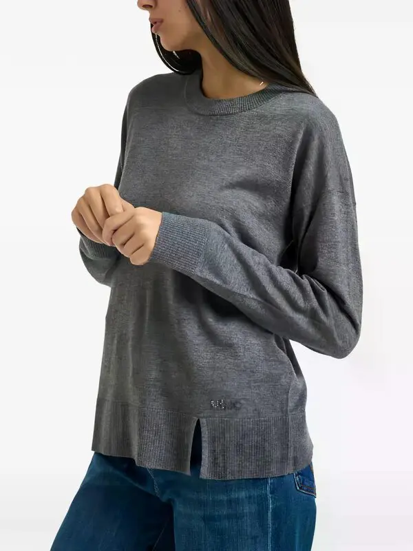 Liu Jo Rhinestone-logo Side-slit Sweater