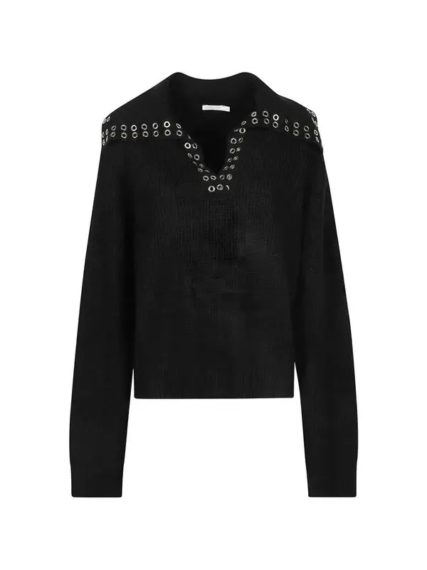 Patrizia Pepe Eyelet-embellished V-neck Sweater - Black