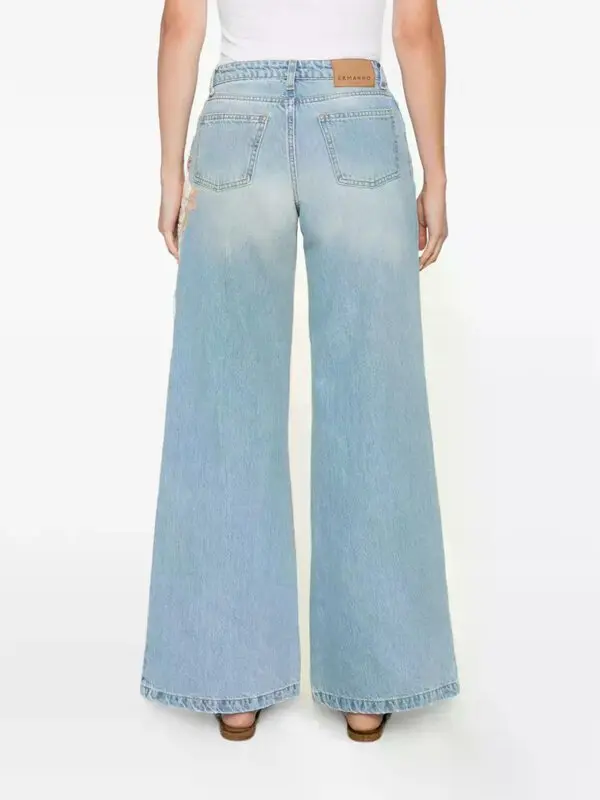 ERMANNO FIRENZE Floral-embroidered Wide-leg Jeans
