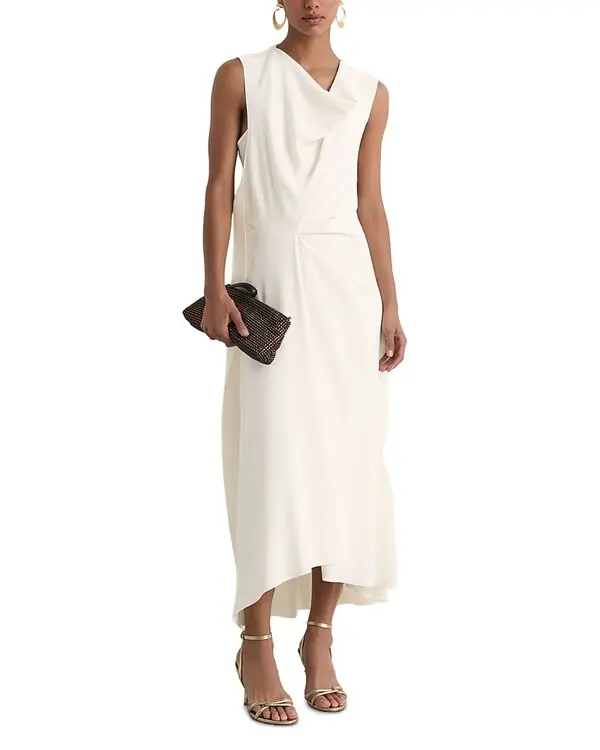 REISS Dorota Draped Dipped Hem Dress - Ivory