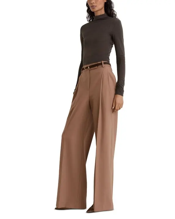 REISS Heidi Ruched Mock Neck Top - Chocolate