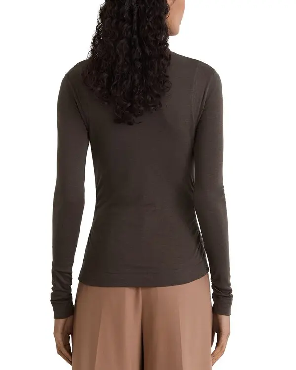 REISS Heidi Ruched Mock Neck Top - Chocolate