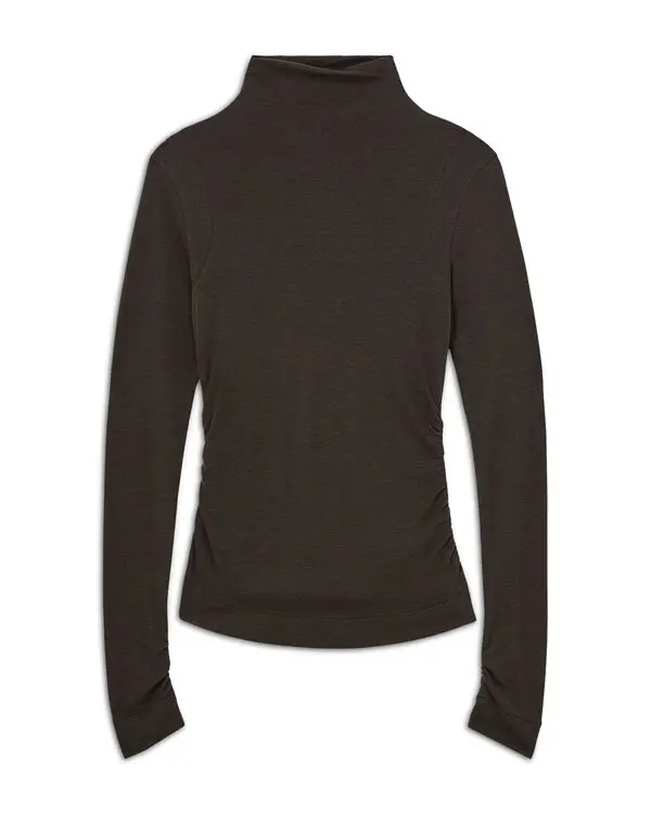 REISS Heidi Ruched Mock Neck Top - Chocolate