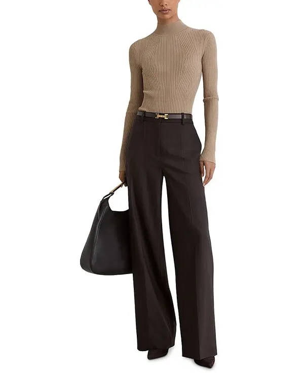 REISS Nancy Directional Rib Knit Top - Neutral