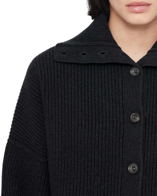 ALLSAINTS Caron Wool Funnel Neck Cardigan - Navy Blue