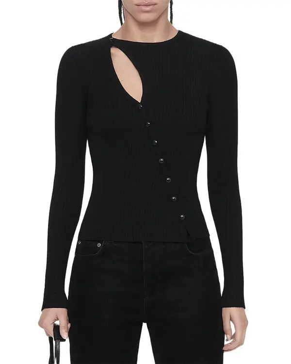 ALLSAINTS Cruz Cutout Asymmetrical Button Front Top - Black