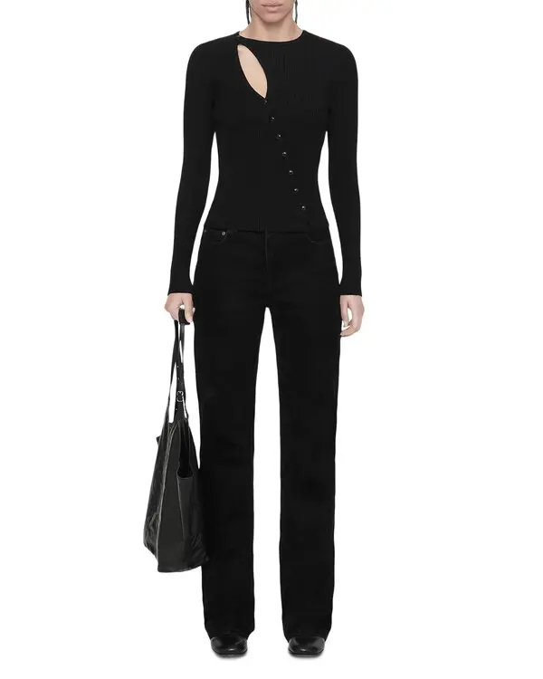 ALLSAINTS Cruz Cutout Asymmetrical Button Front Top - Black