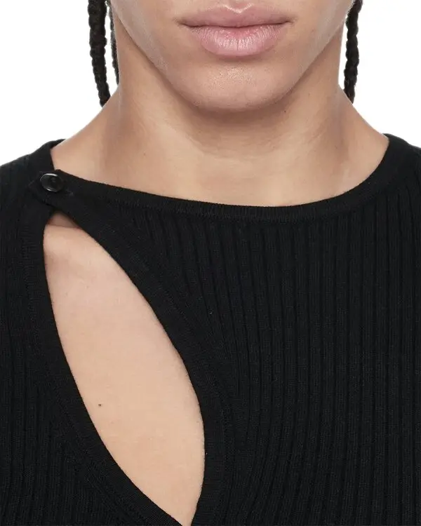 ALLSAINTS Cruz Cutout Asymmetrical Button Front Top - Black