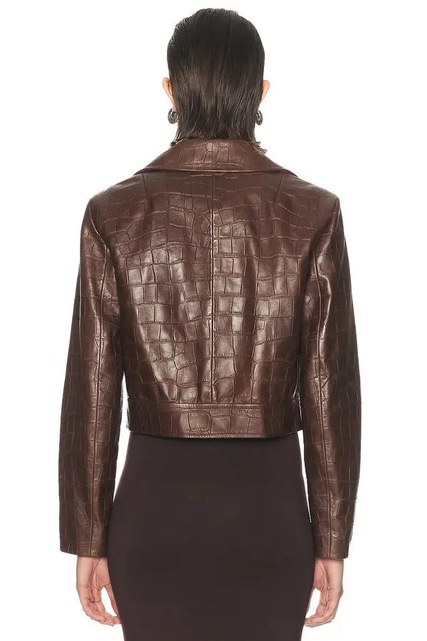 Ralph Lauren Printed Leather Jaxson Lined Moto Jacket