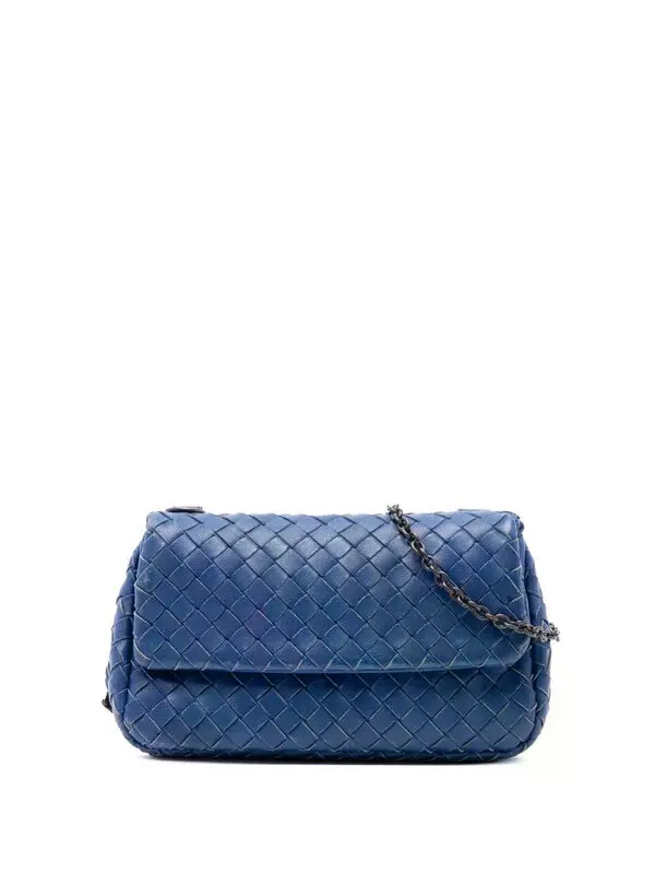 Bottega Veneta 2012-2026 Mini Nappa Intrecciato Expandable Chain Flap Crossbody Bag - Blue