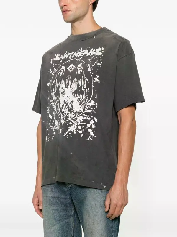 SAINT MXXXXXX Graphic-print Distressed T-shirt