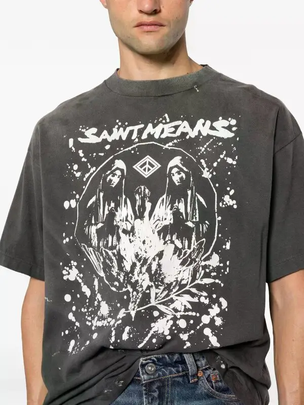 SAINT MXXXXXX Graphic-print Distressed T-shirt