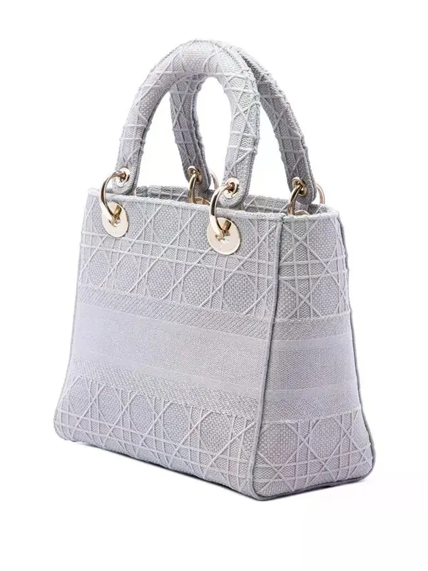 Dior 2020 Medium Embroidered Canvas Cannage Lady D Lite Satchel