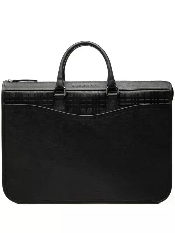 Burberry 2000-2017 Check Embossed Trimmed Leather Business Bag