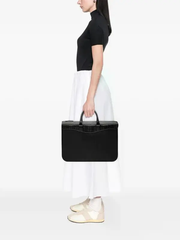 Burberry 2000-2017 Check Embossed Trimmed Leather Business Bag