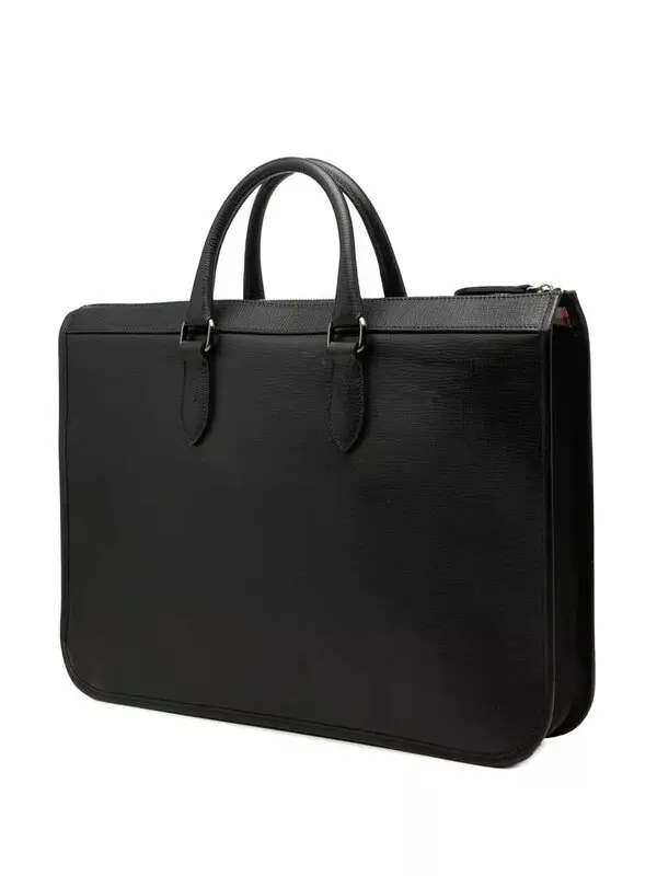 Burberry 2000-2017 Check Embossed Trimmed Leather Business Bag