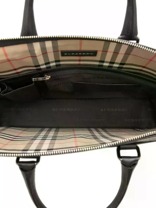 Burberry 2000-2017 Check Embossed Trimmed Leather Business Bag