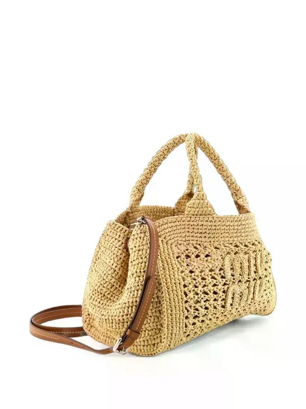 Miu Miu Convertible Open Tote Crochet Raffia Shoulder Bag