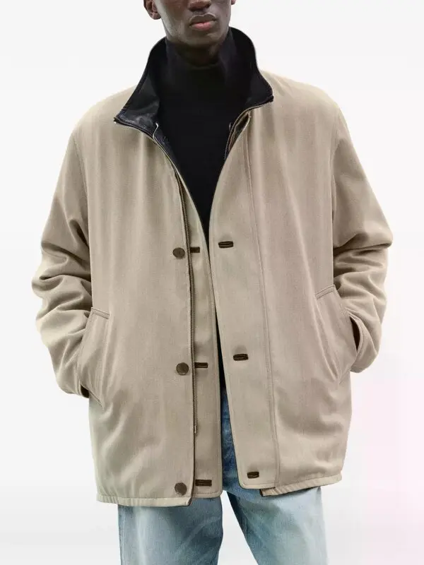 Auralee Reversible Wool-twill Leather Coat