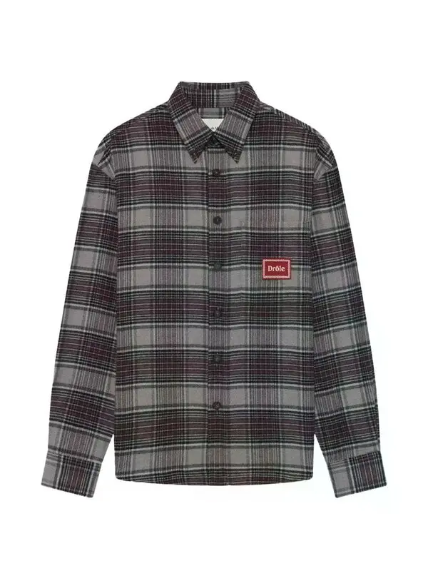 Drole De Monsieur Check-pattern Logo-patch Shirt