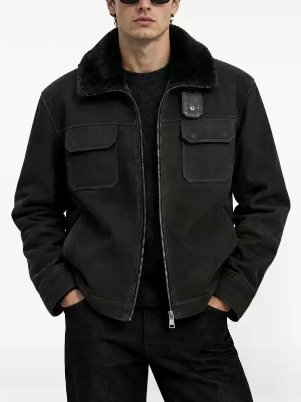 POCHE PARIS Shearling-collar Pocket-detail Jacket