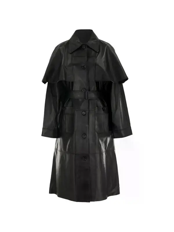 Sea Caitlin Cape-detail Leather Trench Coat - Black