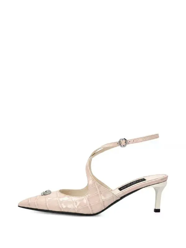 Philipp Plein Croc-effect Skull-embellished Slingback Pumps