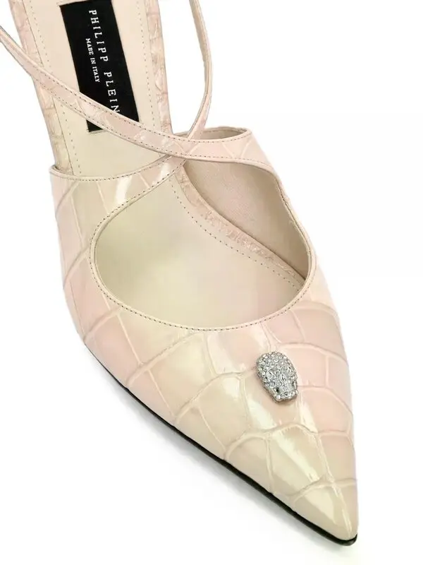 Philipp Plein Croc-effect Skull-embellished Slingback Pumps