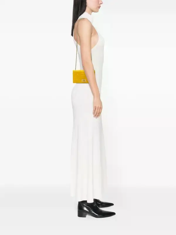 Fendi 2000-2010 Embossed Nappa Logo Chain Clutch Crossbody Bag - Yellow