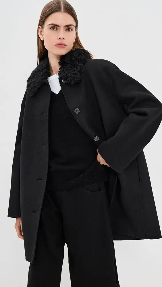 Another Tomorrow Fur Collar Balmacaan Coat