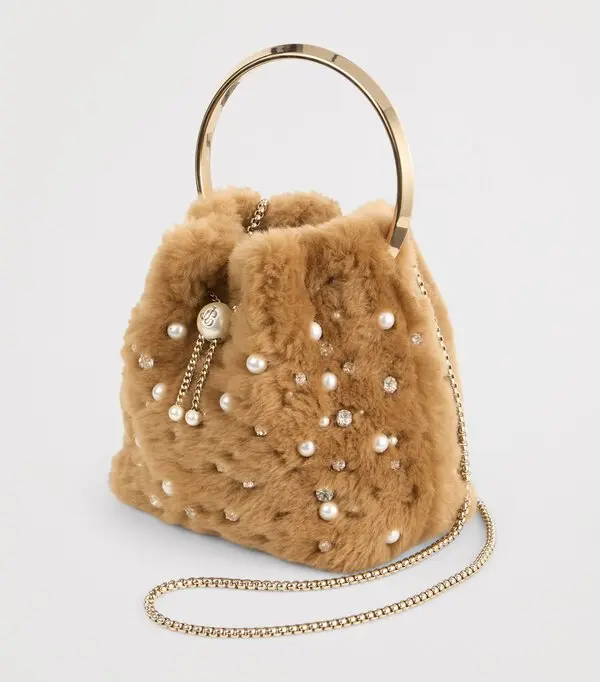 JIMMY CHOO Shearling Faux-pearl Bon Bon Top-handle Bag